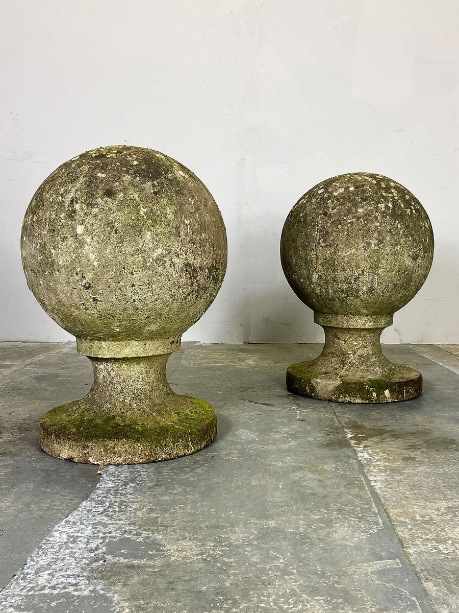 Large Weathered Stone Ball Finials