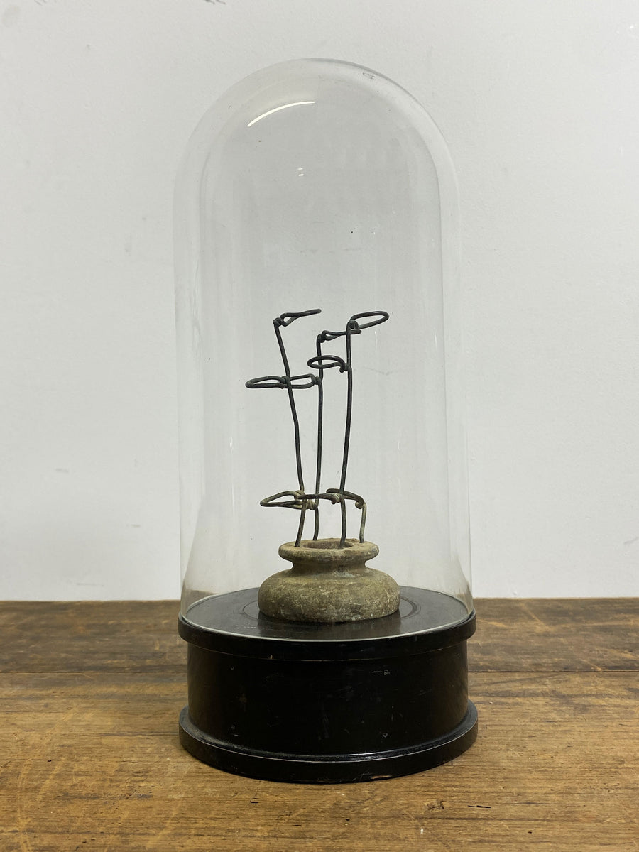 Antique Floral Aid Flower Frog & Display Glass Dome