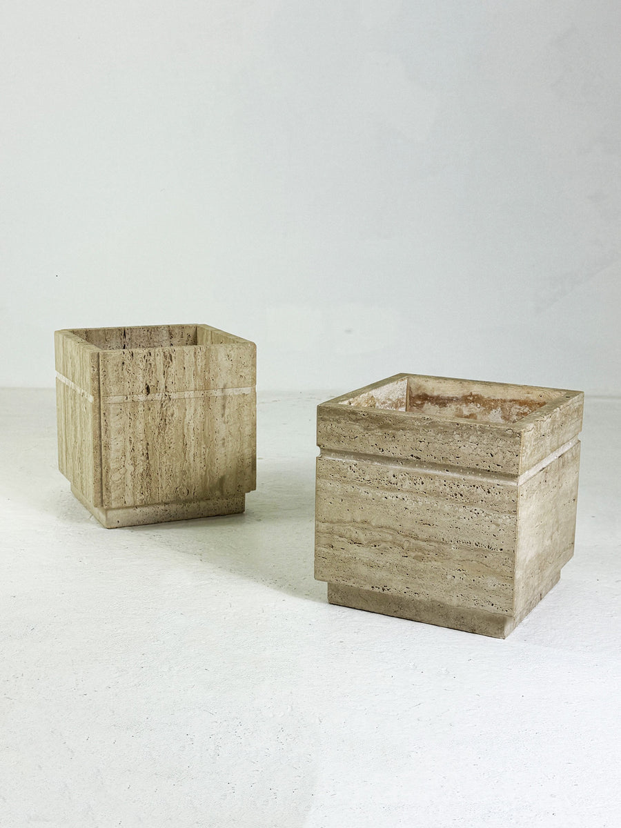 1970's Italian Travertine Plant Pots