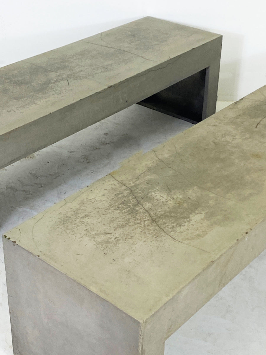 Pair of Minimalist Concrete Benches by Lyon Beton - Naturally Weathere