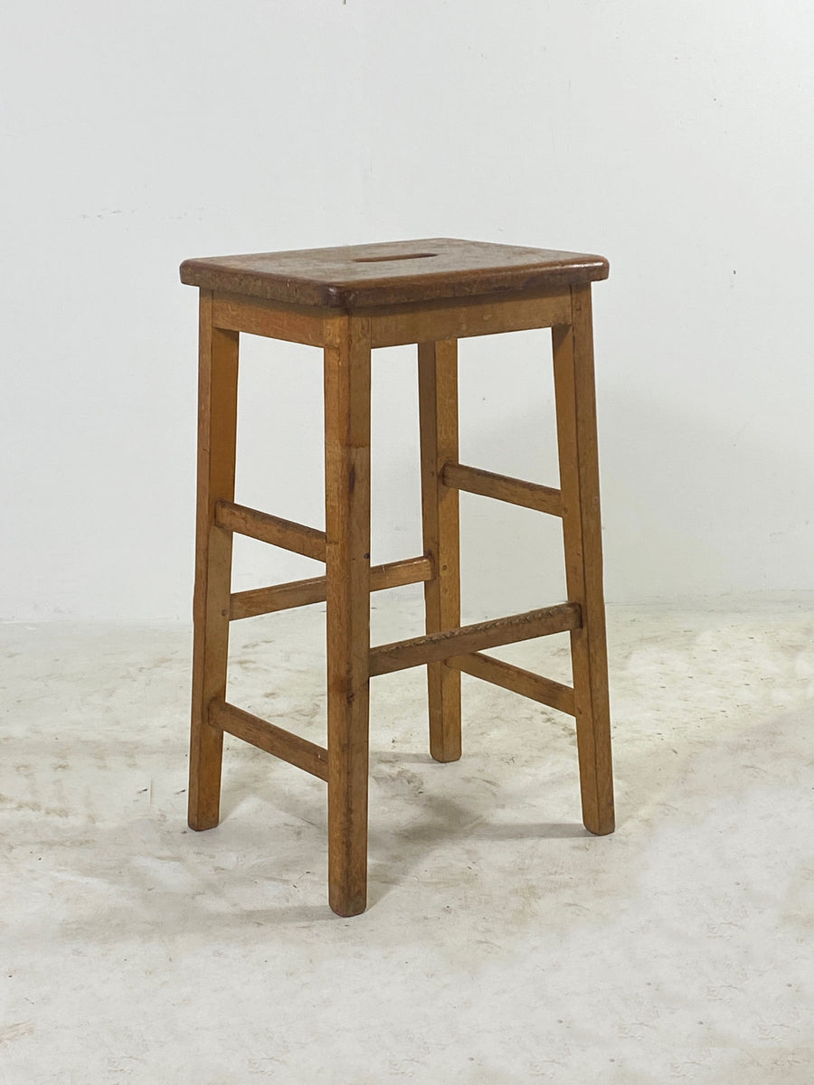 Vintage Wooden School Lab Stool