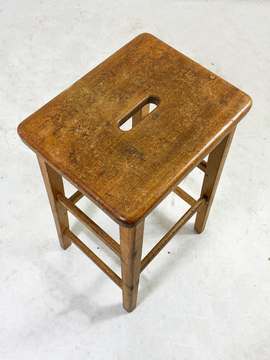 Vintage Wooden School Lab Stool