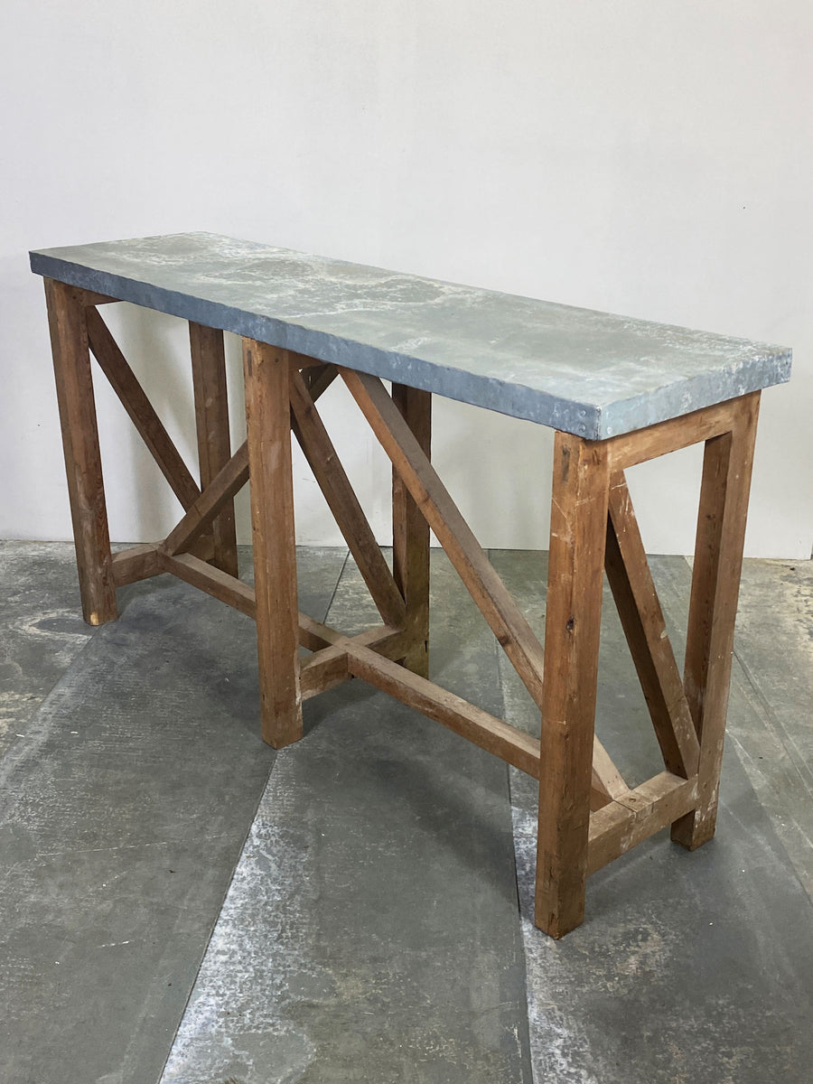 Vintage Pottery Studio Table, with Zinc Top