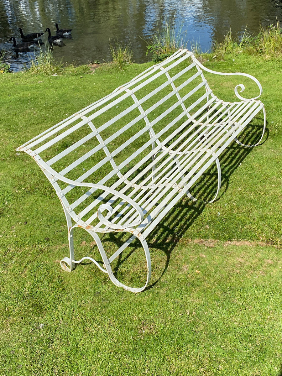 White Antique Strapwork Garden Bench