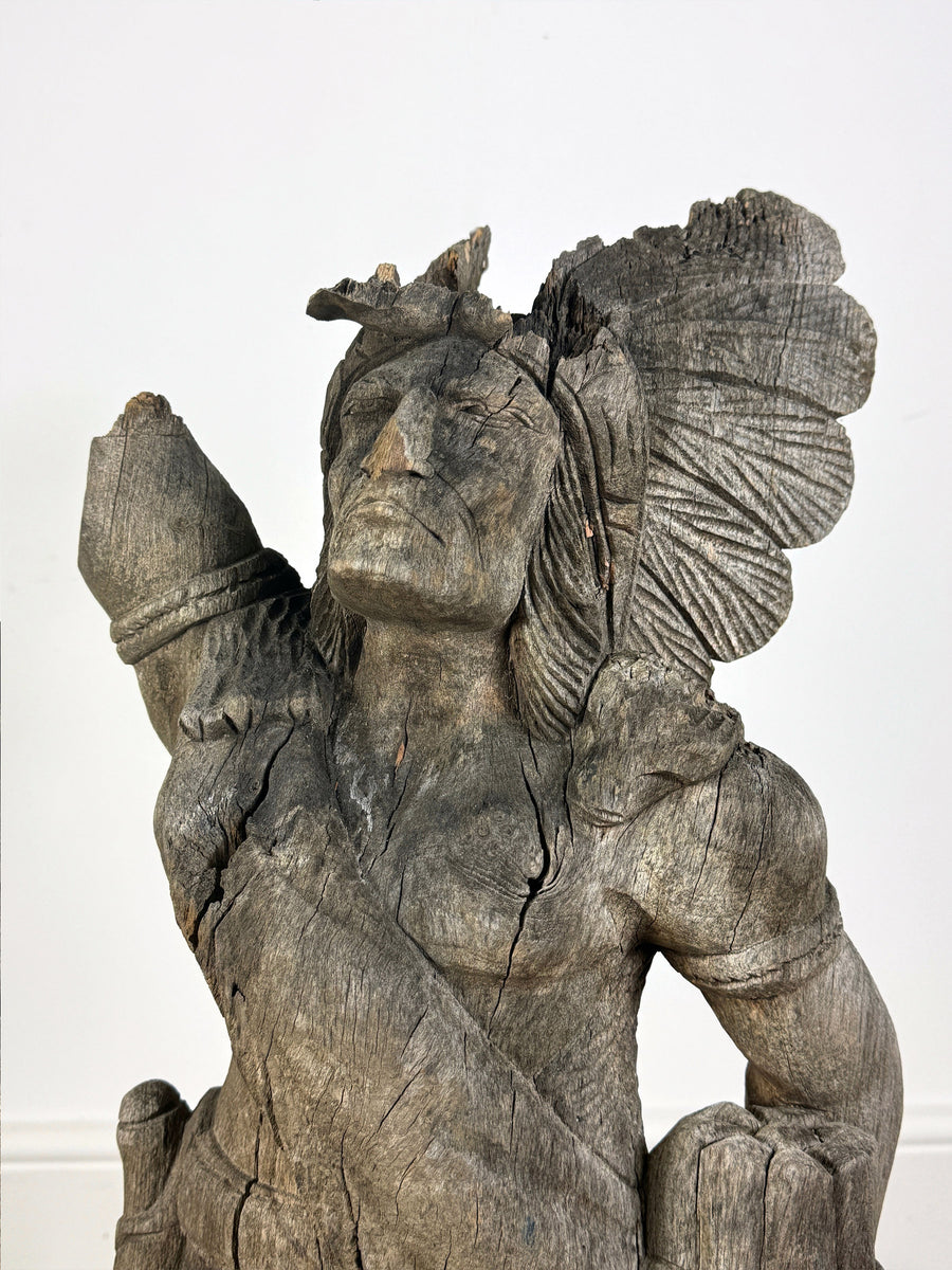 Antique Wooden Cigar Store Indian Advertising Statue / Trade Sign